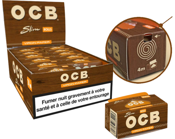 B. 24 rolls OCB SLIM VIRGIN - PAPIER ROLLS - Papier à cigarettes ...