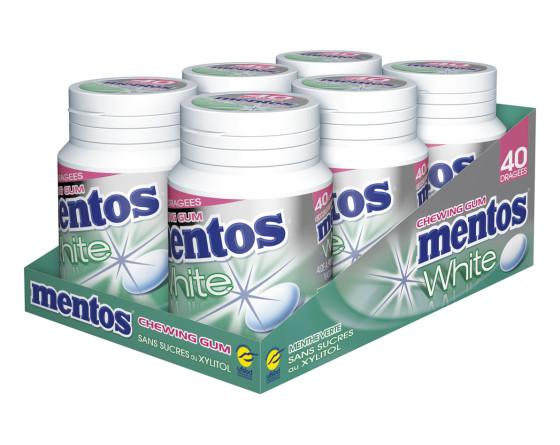 B.6 Bottles MENTOS WHITE Menthe verte - GUM MENTOS - Chewing gum ...